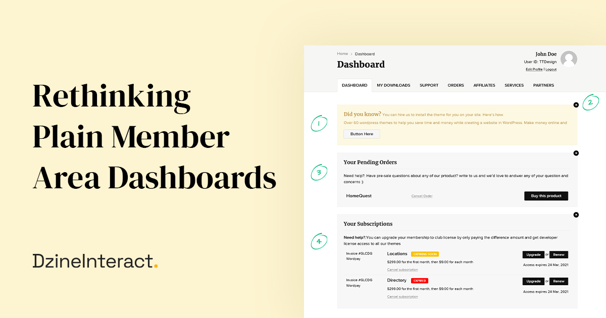 Rethinking plain member area dashboards - Dzine Interact